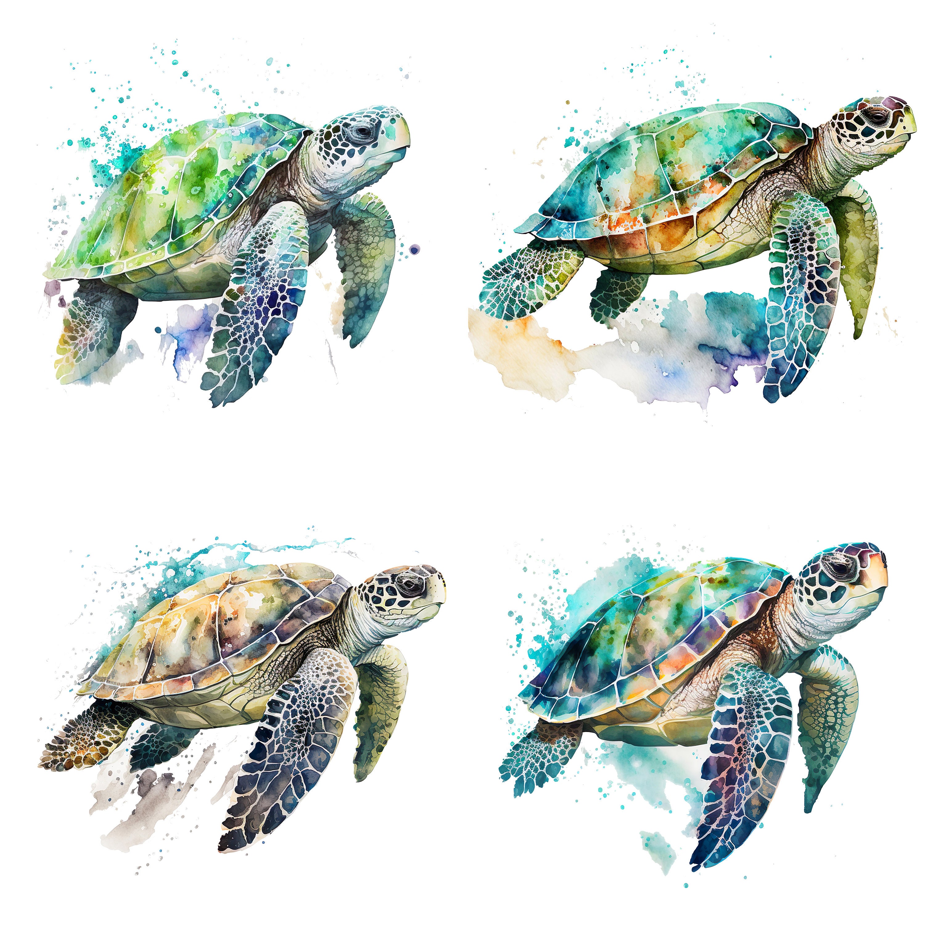 Watercolor Sea Turtle, Digital Downloads, Sea Turtle Clipart, Sea ...