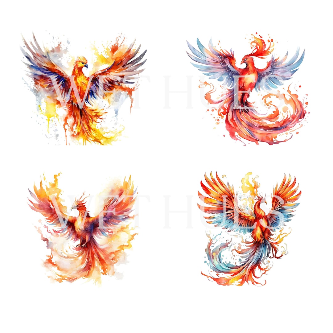 Phoenix Digital Watercolor Clipart, Cosmic Phoenix Sublimation PNG ...