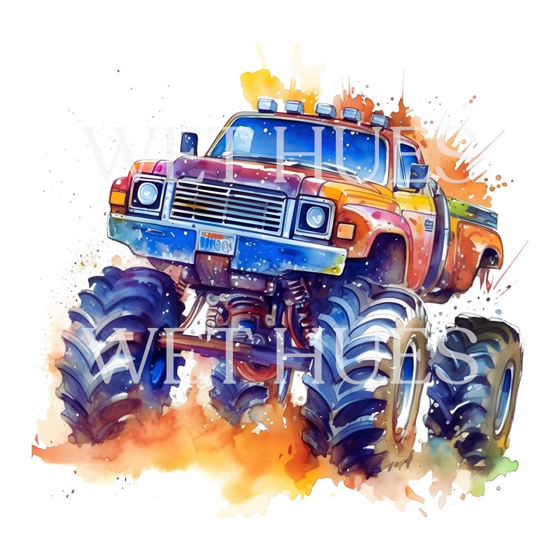 Watercolor Monster Truck Png , Monster Truck Clipart , 4 PNG FILES 300 ...
