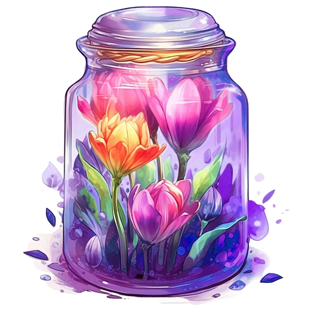 Watercolor Flower Mason Jar Clipart – Rustic Wedding Pngs (digital ...