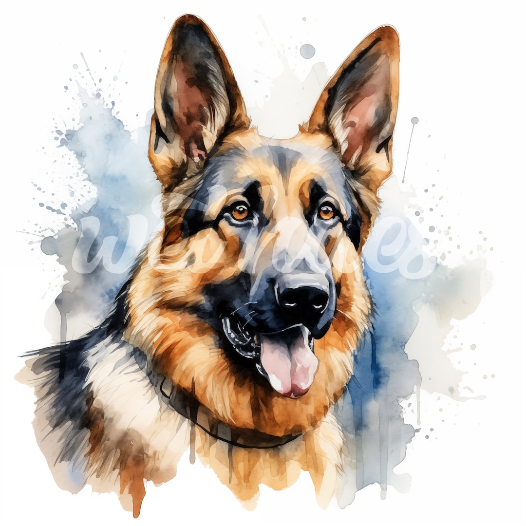 Watercolor German Shepherd Clipart: 4 Premium JPG Files, Instant ...