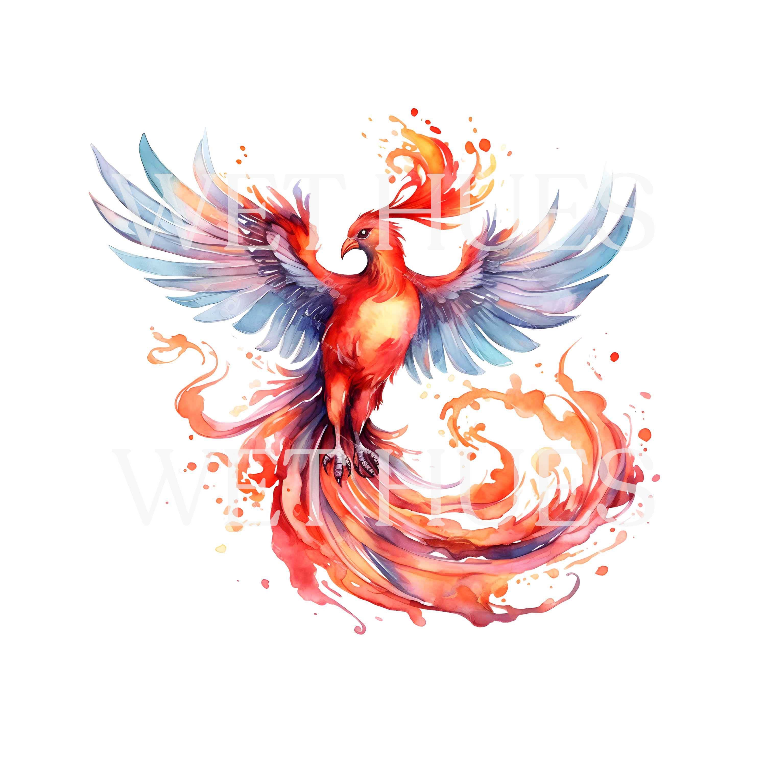 Phoenix Digital Watercolor Clipart, Cosmic Phoenix Sublimation PNG ...
