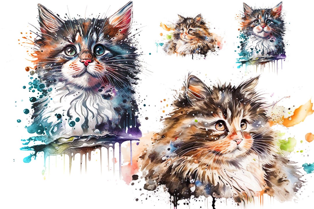 Watercolor Kitten Clipart – Hand-painted Cat Pngs for Crafts and Wall ...