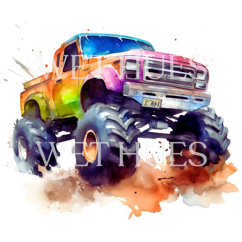 Watercolor Monster Truck Png , Monster Truck Clipart , 4 PNG FILES 300 ...