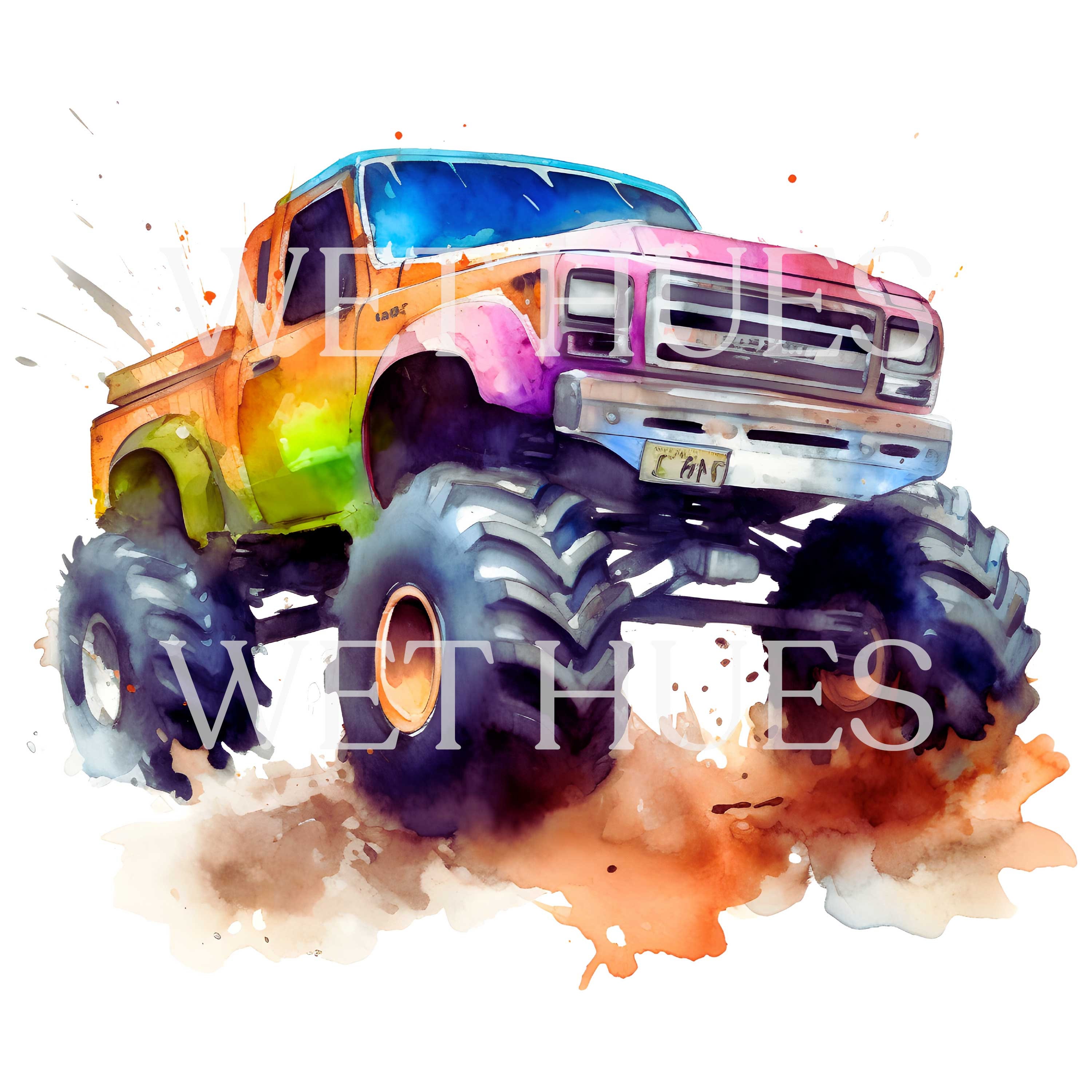 Watercolor Monster Truck Png , Monster Truck Clipart , 4 PNG FILES 300 ...