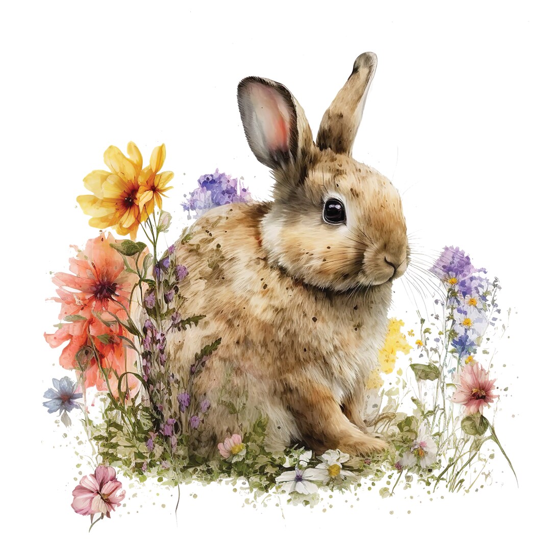 Floral Bunnies Clipart, 4 High Quality Jpgs, Nursery Art, Digital ...