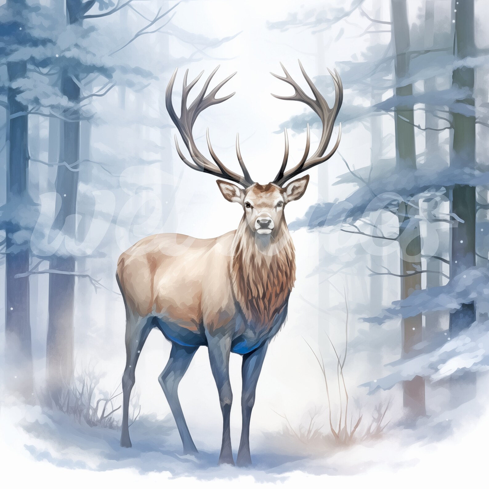 Watercolor Winter Stag Clipart - 4 High Quality Jpgs, Junk Journal ...