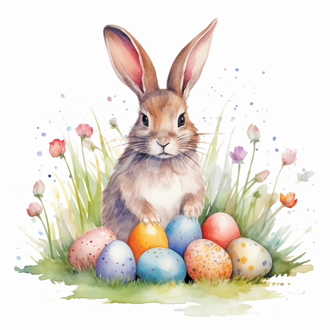 Watercolor Easter Bunny and Eggs Clipart 4 High Quality Jpgs Digital ...