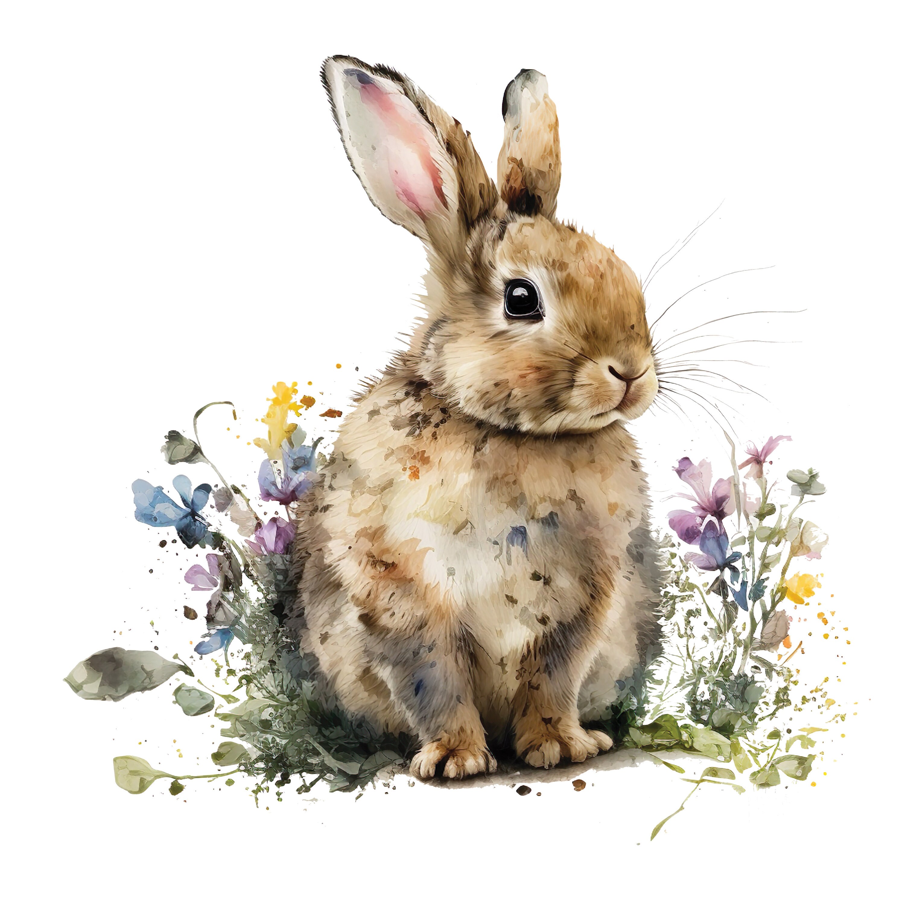 Floral Bunnies Clipart, 4 High Quality Jpgs, Nursery Art, Digital ...