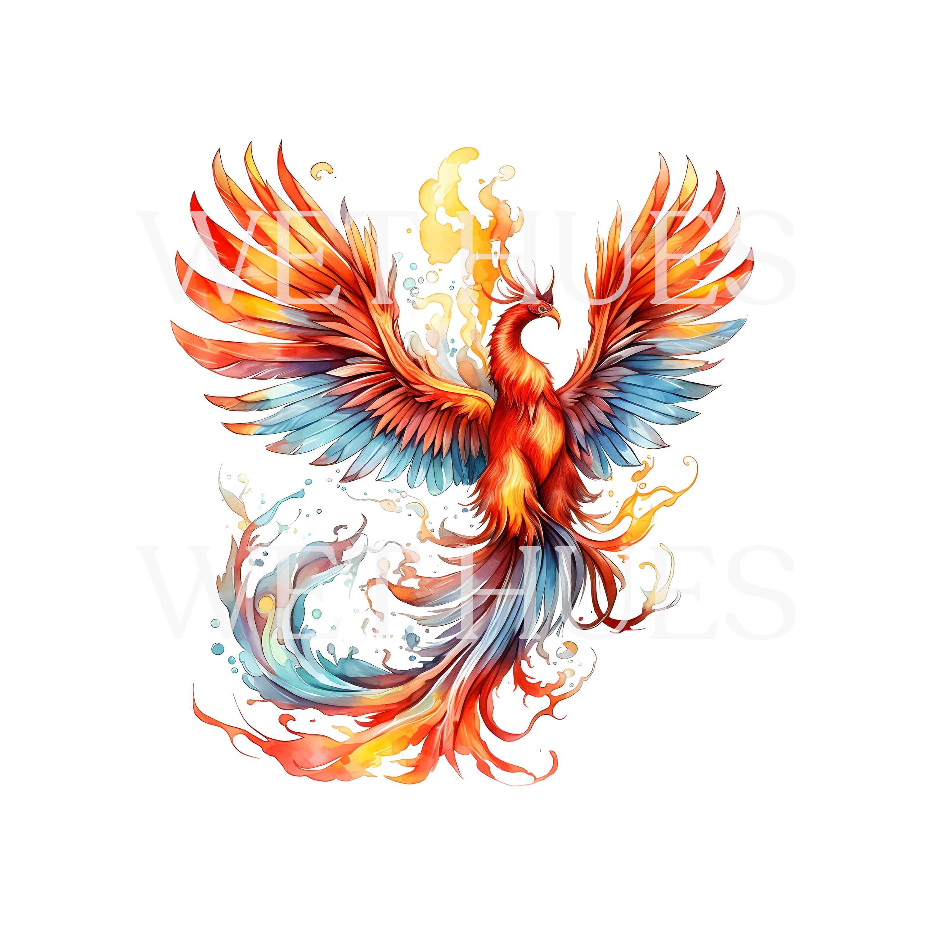 Phoenix Digital Watercolor Clipart, Cosmic Phoenix Sublimation PNG ...