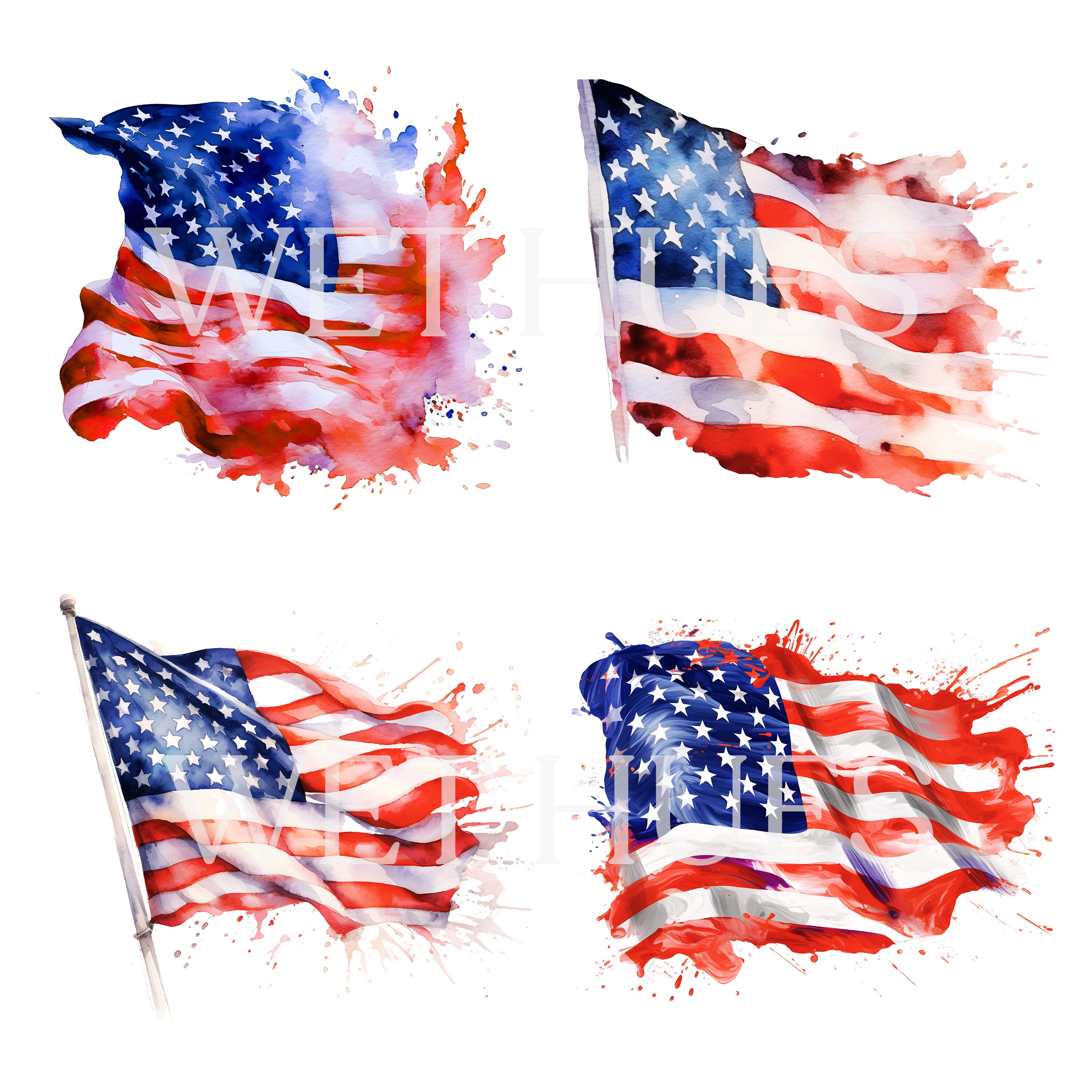 American Watercolor Flag Digital Clipart USA Flag Printable - Etsy