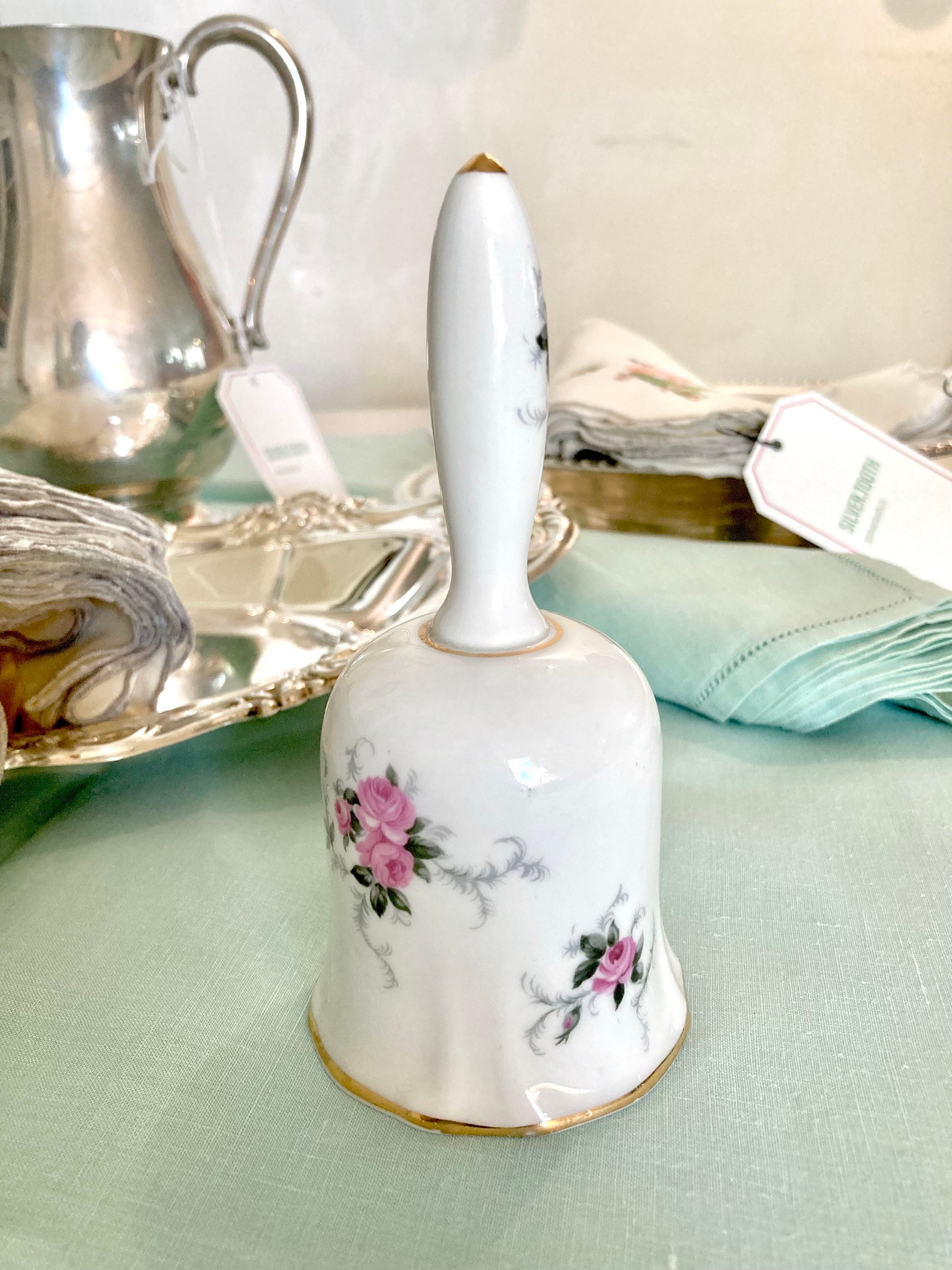 Vintage Fine Bone China Bell - Hammersley "princess House" - Pink Roses ...