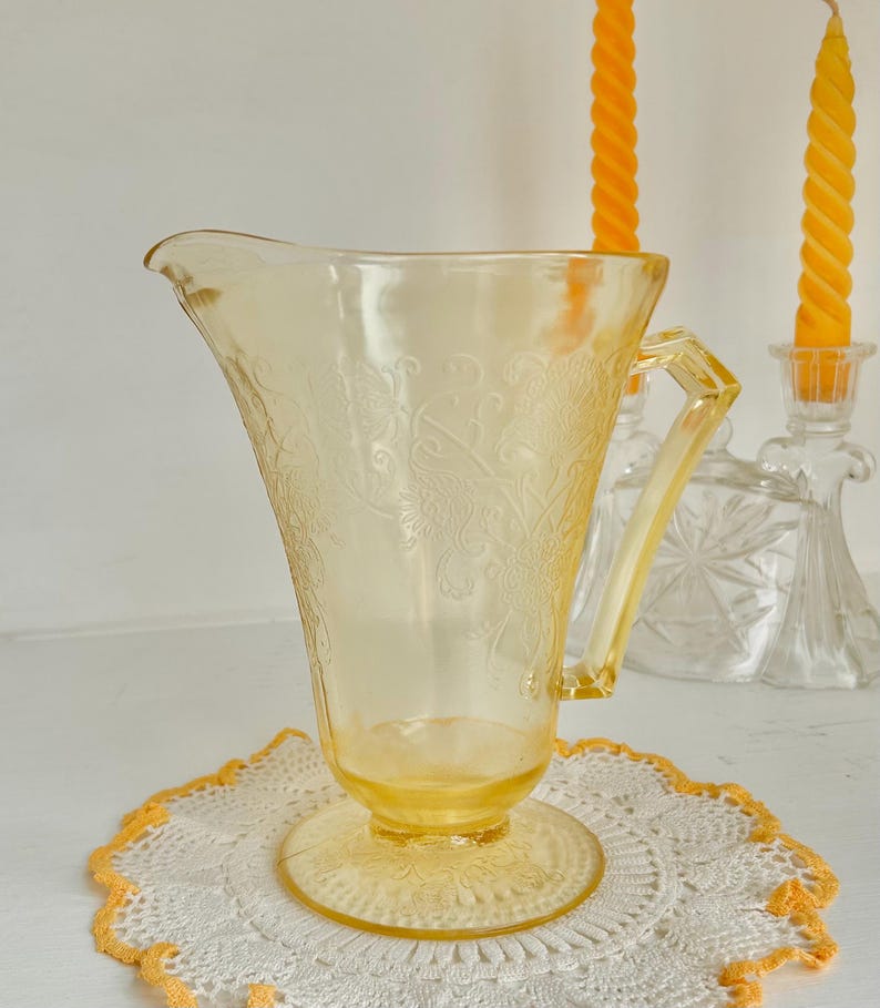 Vintage Hazel Atlas Yellow Depression Glass Pitcher – Florentine Poppy ...