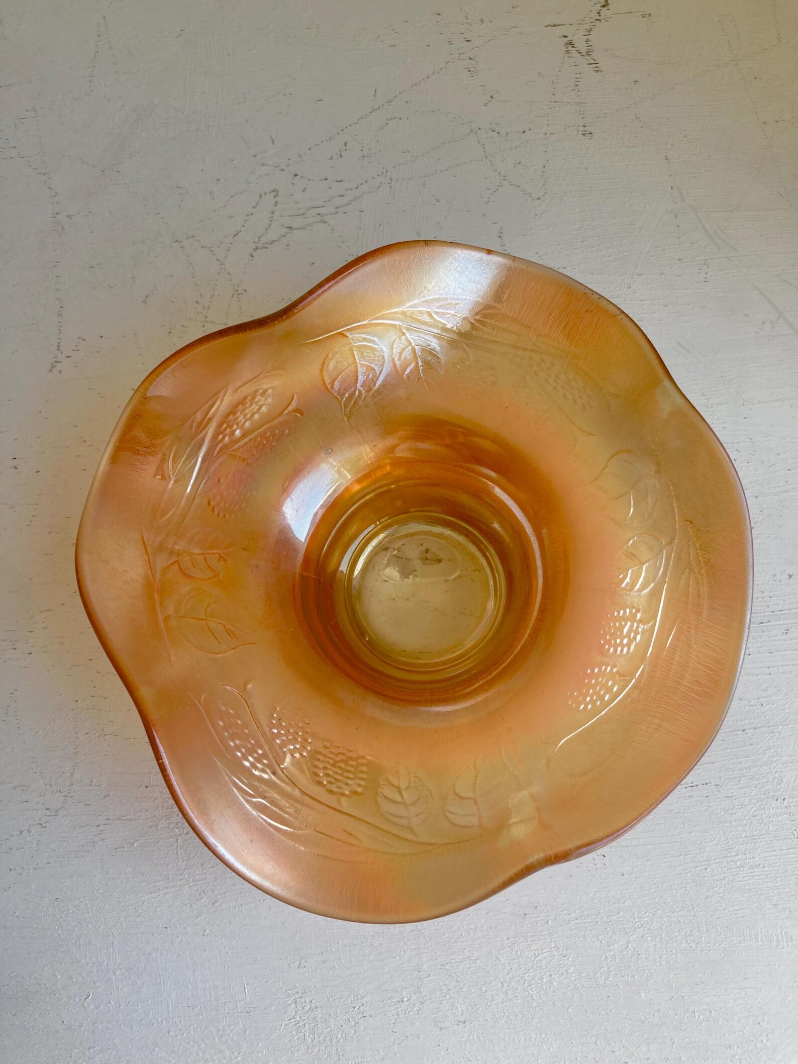 Vintage FENTON Blackberry Spray Carnival Glass Bowl - Marigold Bon Bon ...