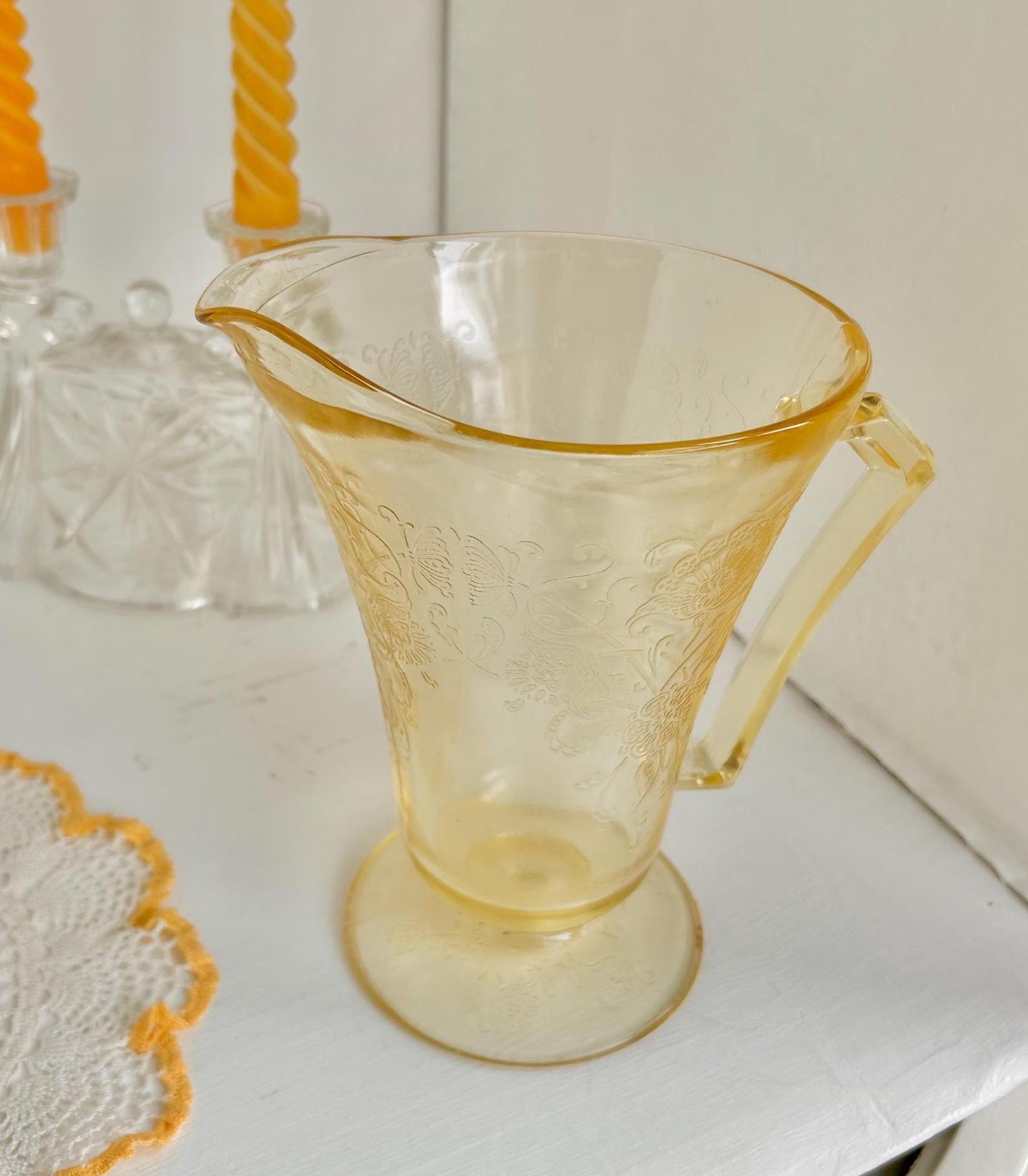 Vintage Hazel Atlas Yellow Depression Glass Pitcher – Florentine Poppy ...