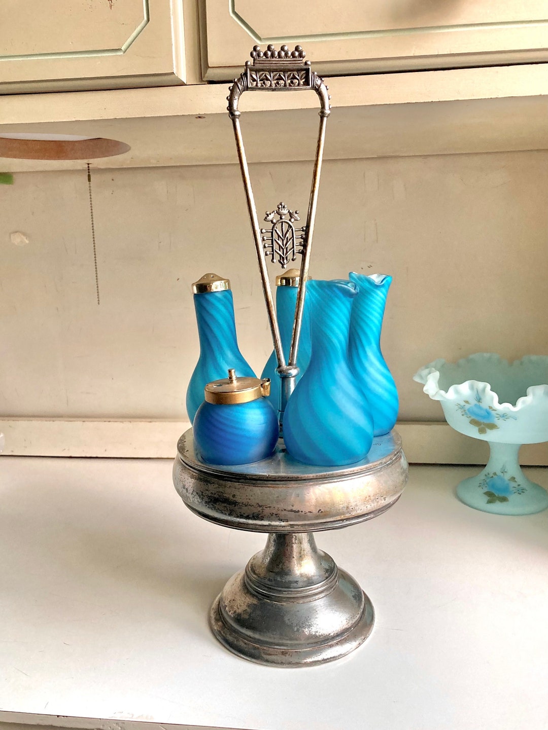 Antique Meriden B. Co. Silver Plated Rotating Castor Cruet Caddy With 5 ...