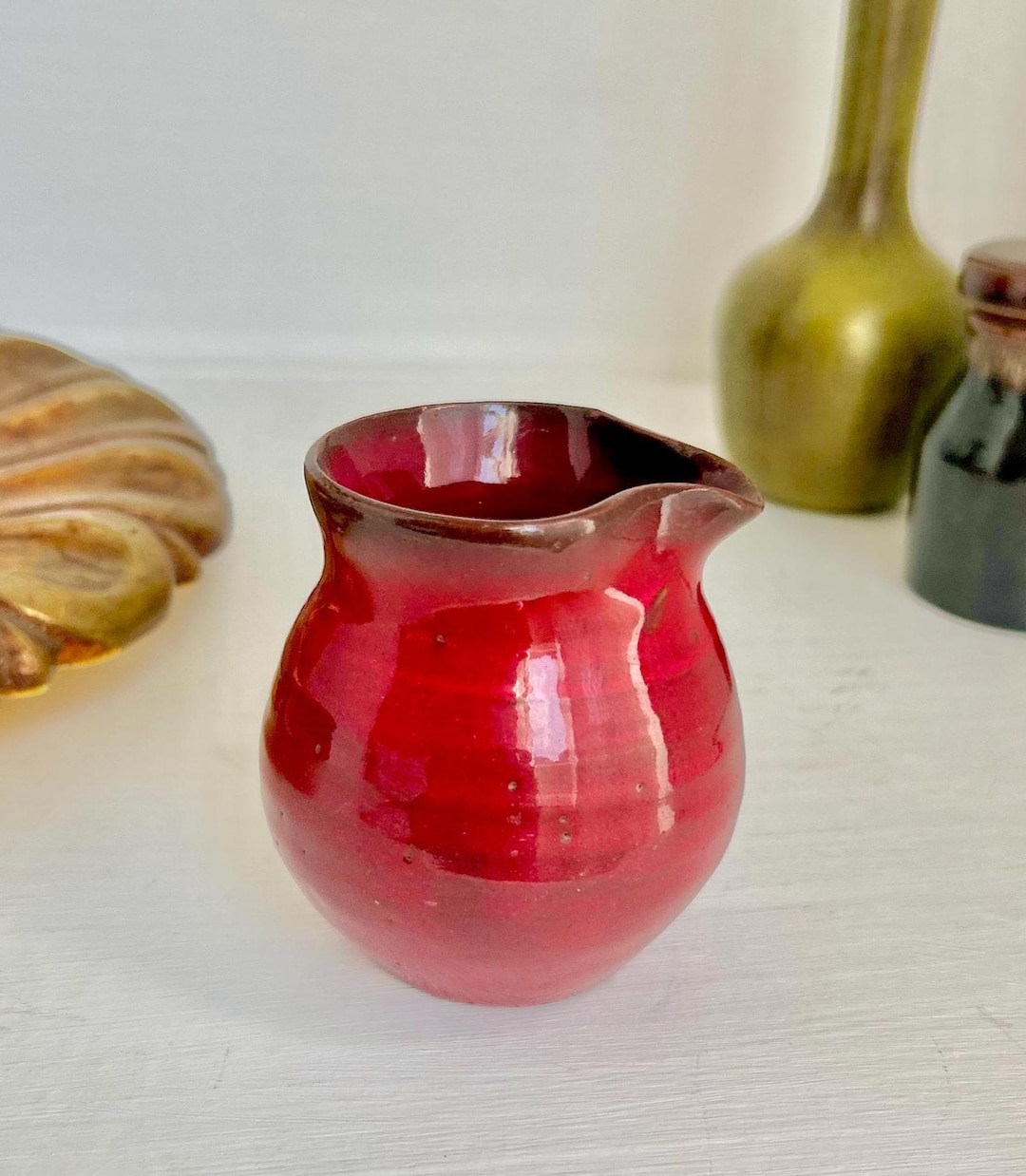 Vintage Mini Ceramic Pitcher: Brick Red Glazed Creamer, Handmade ...