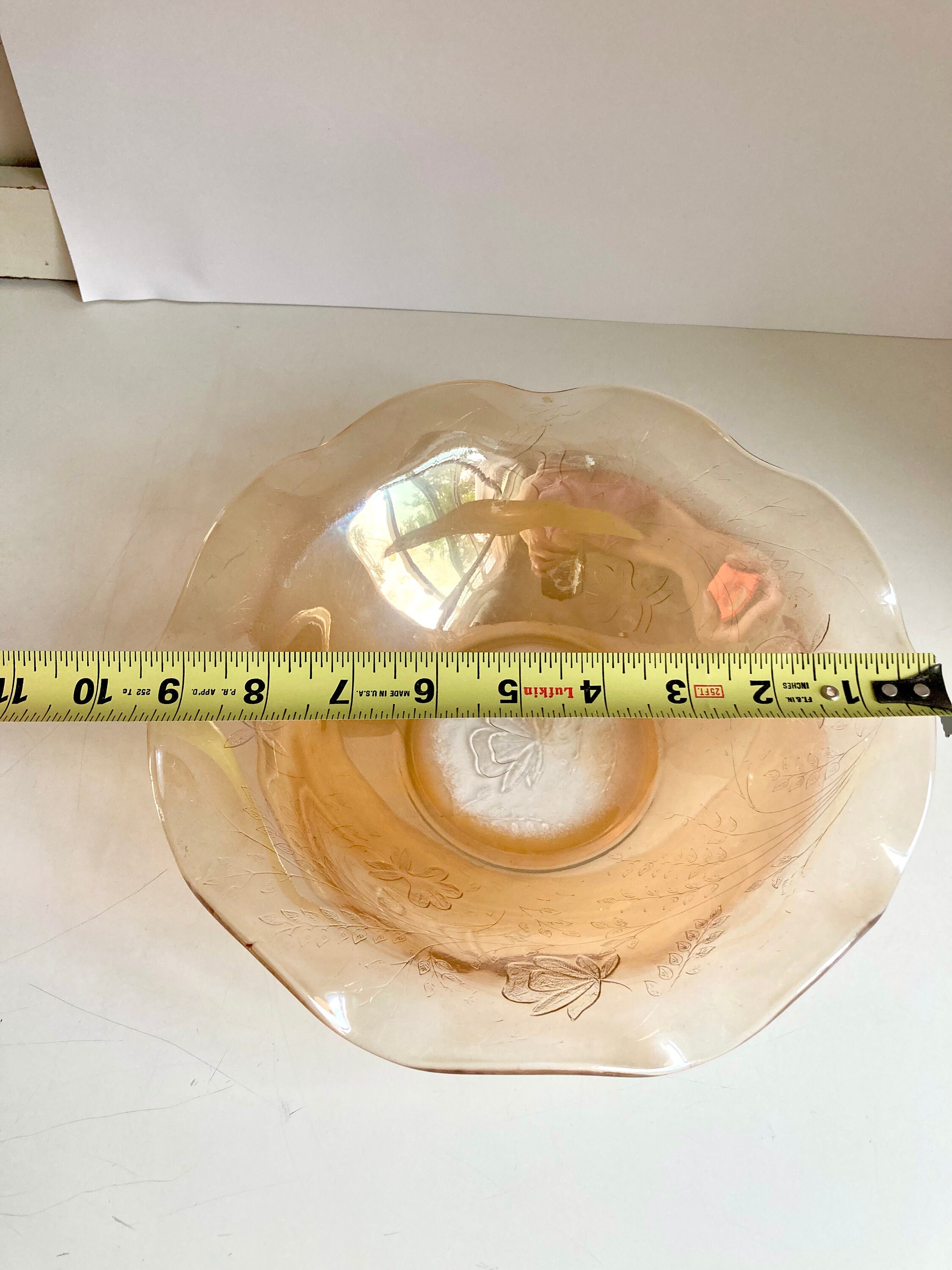 Jeanette Pale Marigold Carnival Glass Bowl Floragold Pattern 9 Ruffled ...