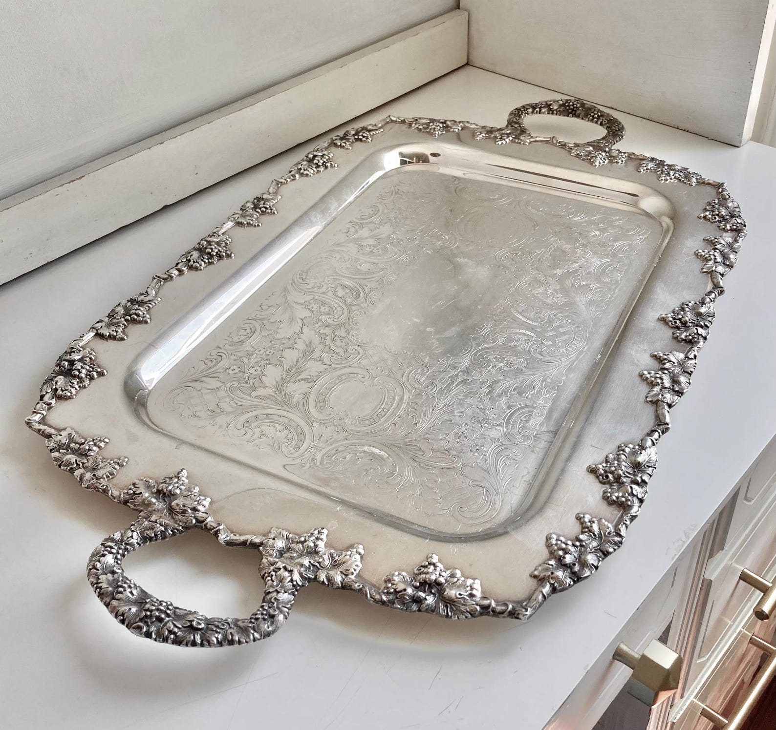 Vintage Silver Plate Grapevine Pattern Butler's Tray 23 Inch - Etsy