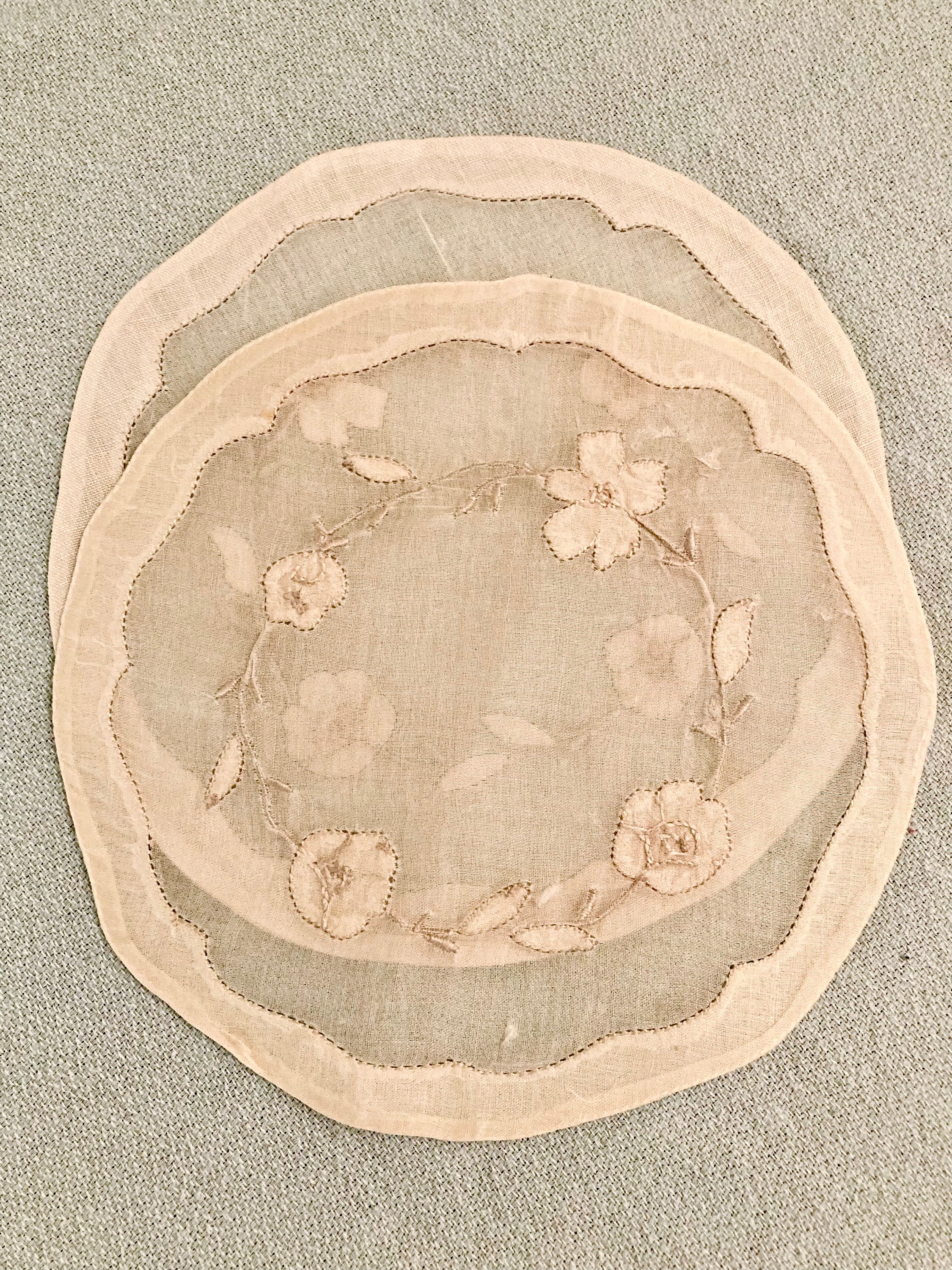 Madeira Linen/organdy Ecru Hand-stitched Floral Cocktail Rounds - Set ...