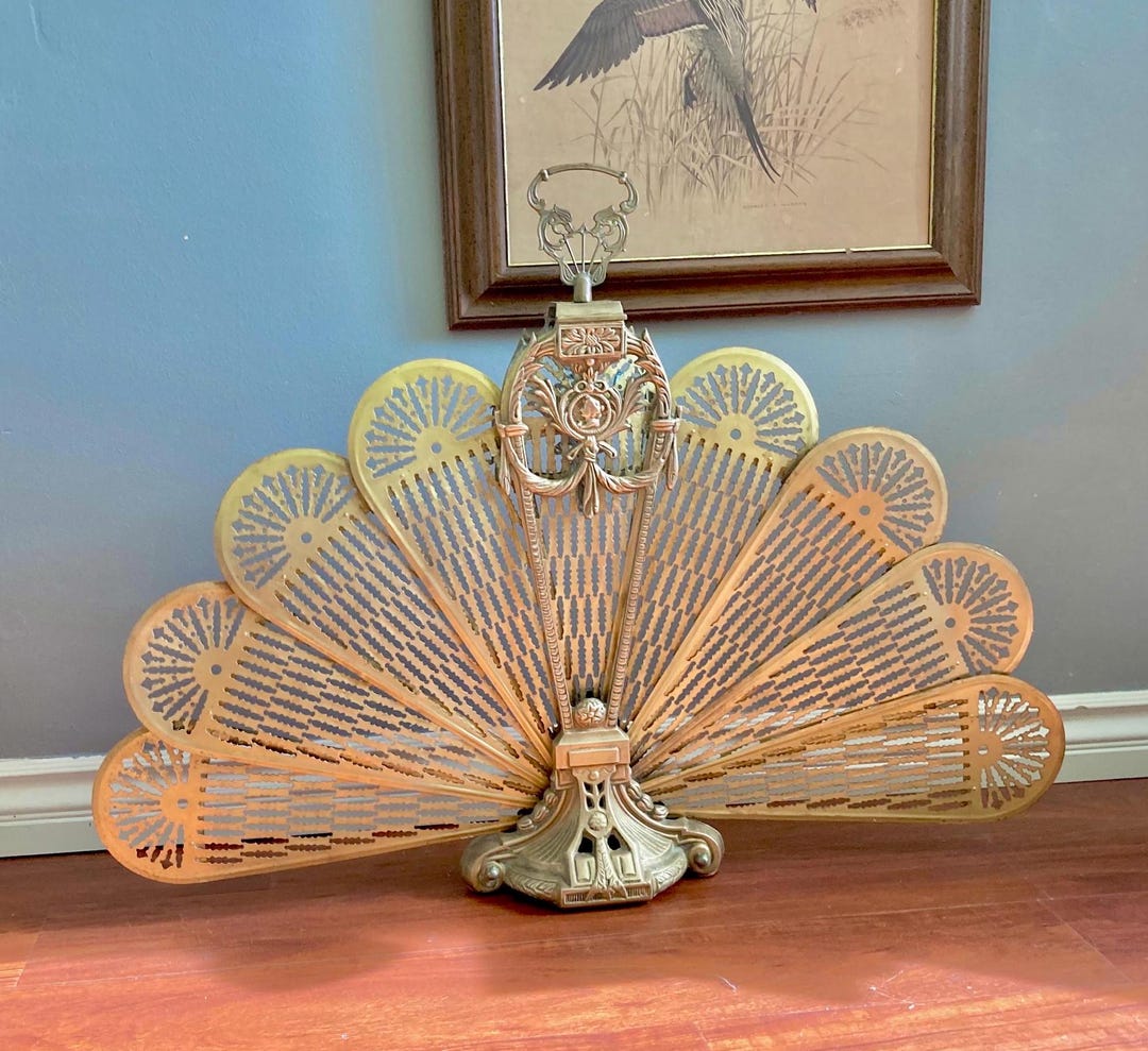Vintage Brass Peacock Fire Screen: Art Deco Ember Guard - Etsy
