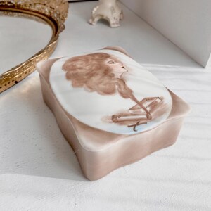 Unique Vintage Hand-painted Lidded Jewelry Box - Rounded Square ...