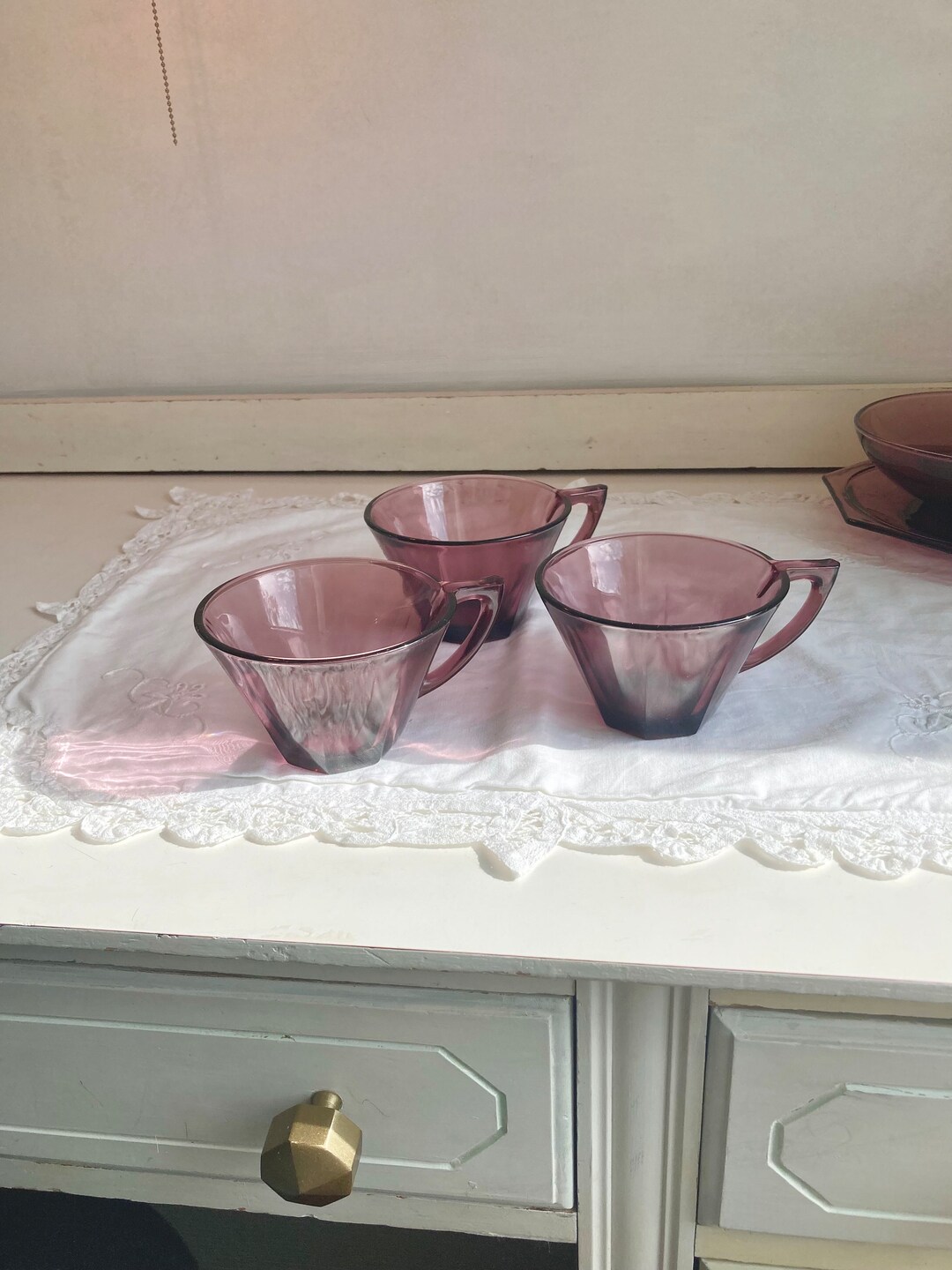 Moroccan Amethyst Hazel Atlas Teacups - Set of 3 - Etsy