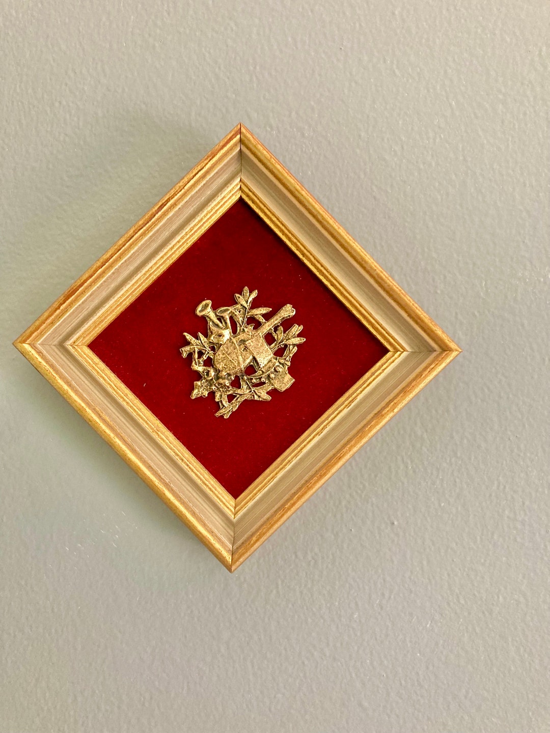 Vintage E.a. Riba Music Metal Art: Gold Tone on Red Velvet, Gilt Frame ...