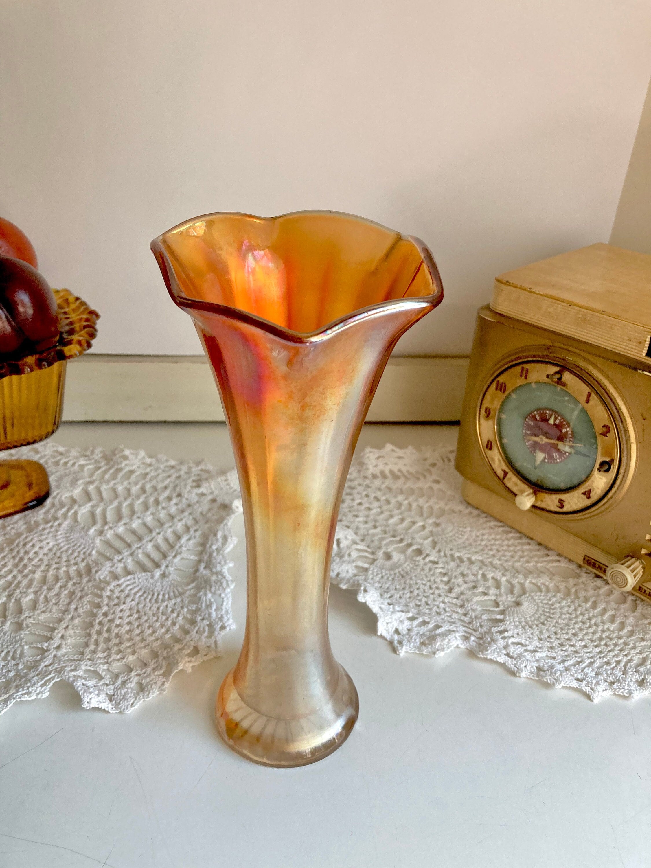 Vintage Marigold Carnival Glass Trumpet Vase Ribbed Interior - Etsy