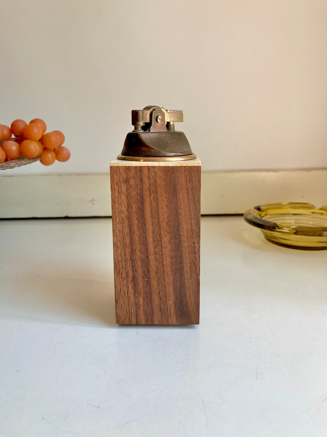 MCM Rectangular Cube Teak Wood and Brass Table Lighter - Untested - 4. ...