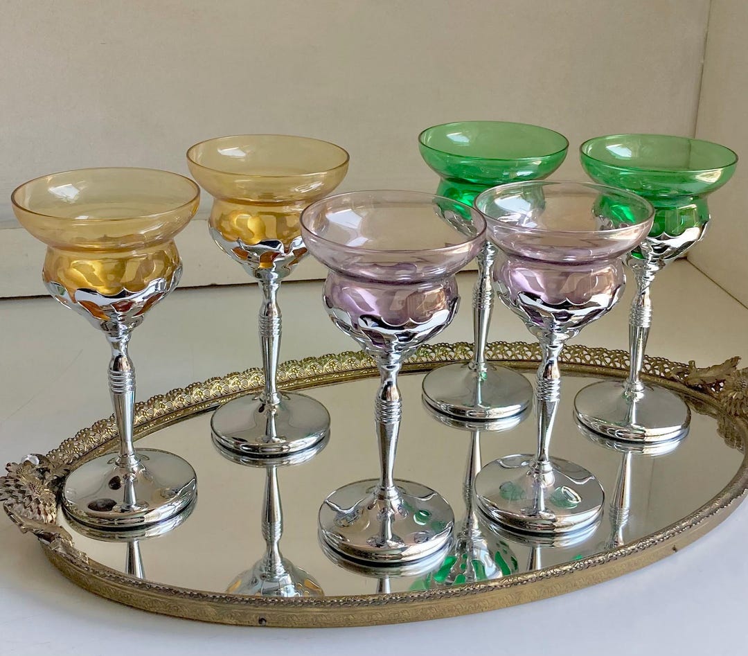 Midcentury Farber Bros Chrome Stem Glassware: Art Nouveau Cocktail ...