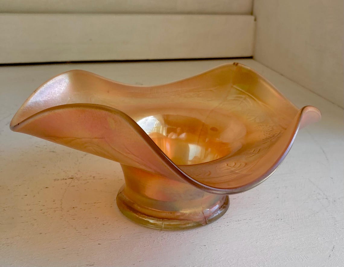 Vintage FENTON Blackberry Spray Carnival Glass Bowl - Marigold Bon Bon ...