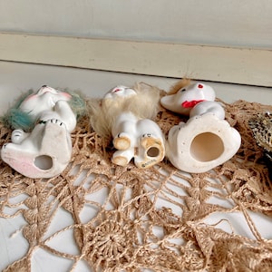 Midcentury Anthropomorphic Ceramic Cats Hand Painted With Applied Fur ...