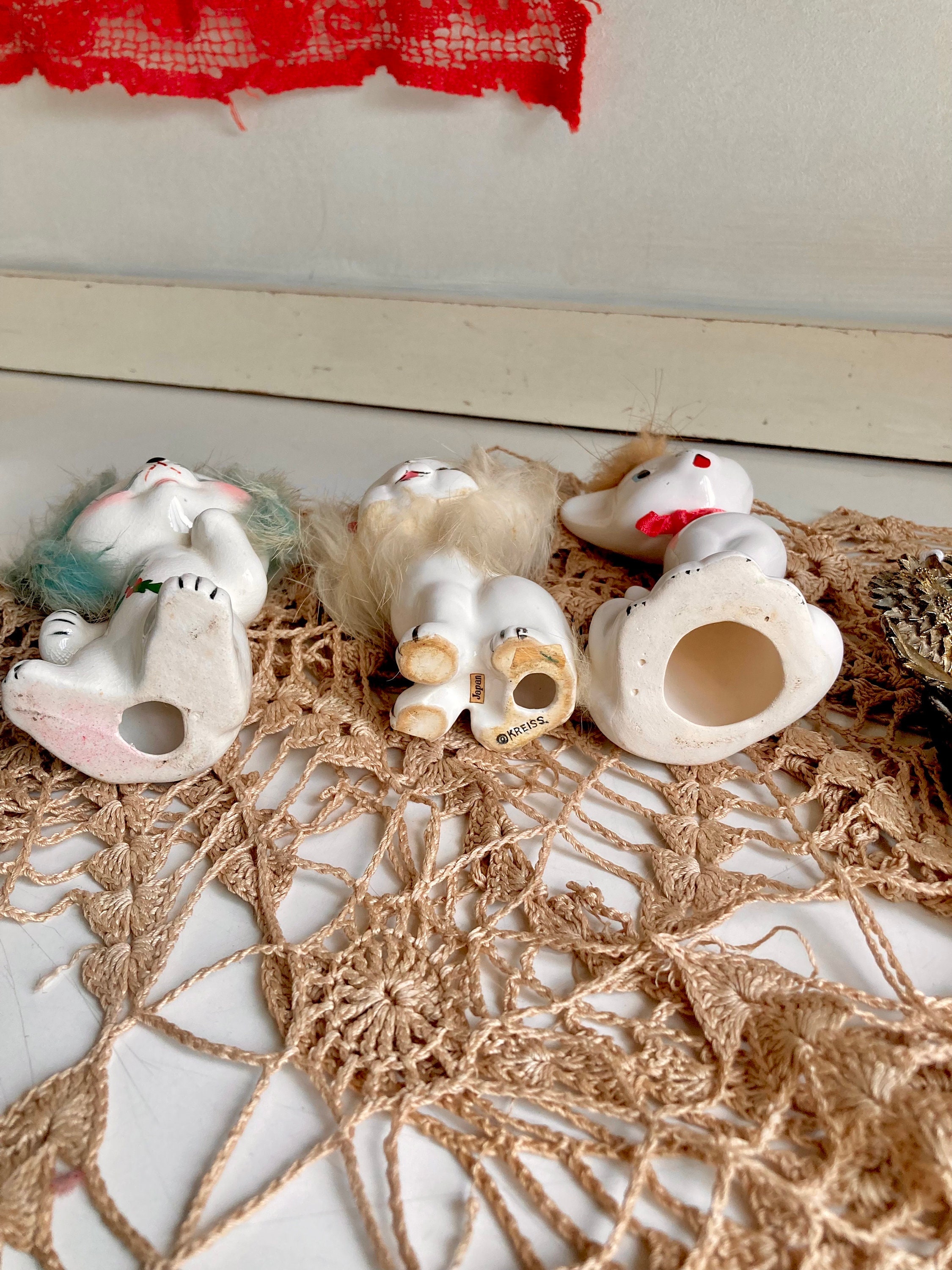 Midcentury Anthropomorphic Ceramic Cats Hand Painted With Applied Fur ...