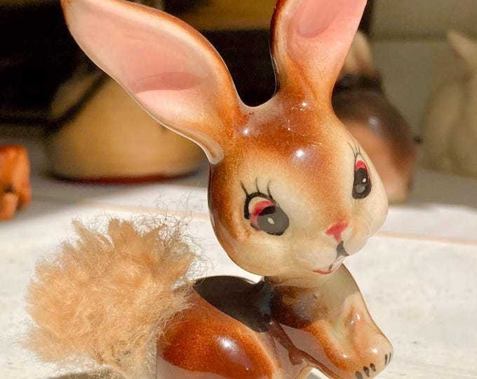 Vintage Ceramic Bunny Figurine With Applied Fur Cotton Tail - - Etsy