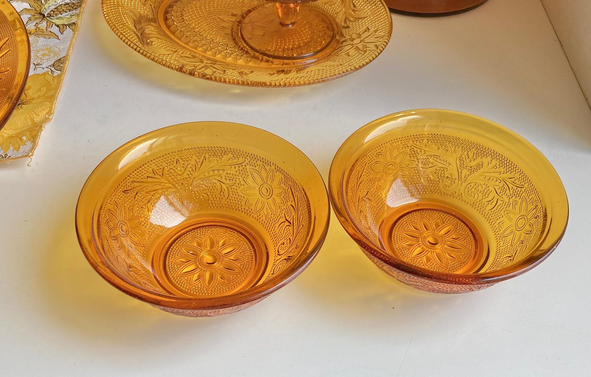 Vintage Anchor Hocking Amber Glass Dishes Sandwich Desert Gold ...