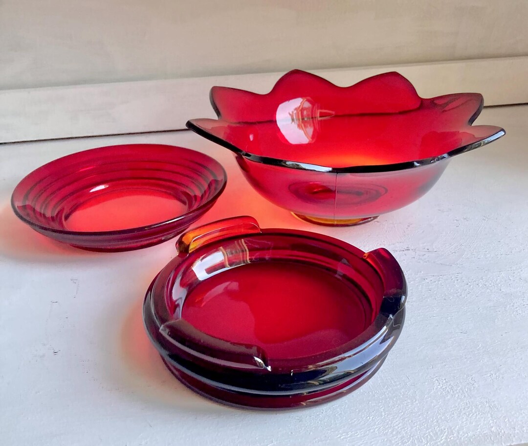 Vintage Red Amberina Glassware - CHOOSE From Fenton, Cadmium UV Glow ...