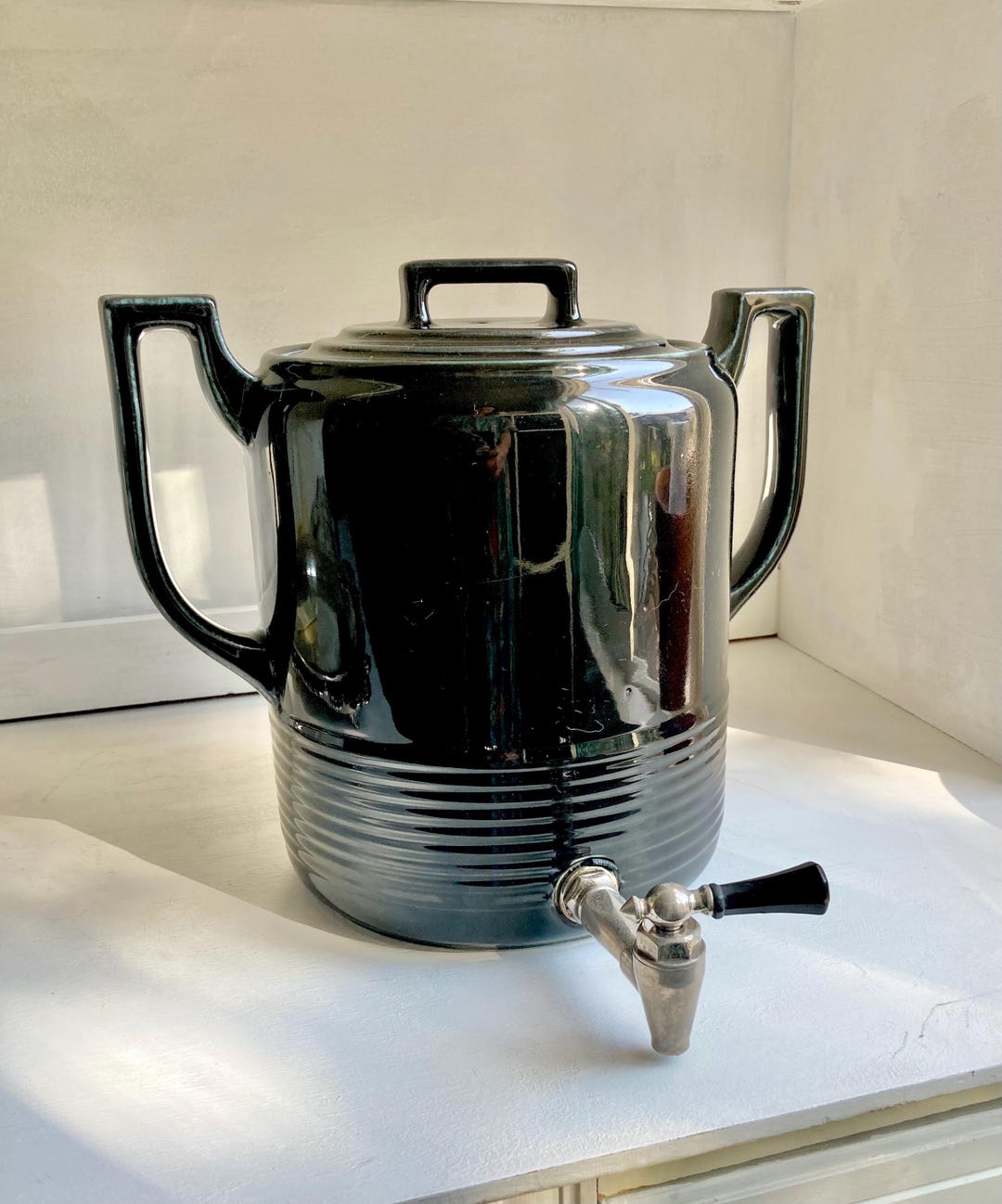 Vintage Art Deco Black Ceramic Beverage Dispenser - Hall China Co, USA ...