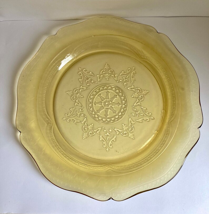 Yellow Depression Glass 11 Round Dinner Plate in Patrician Spoke ...