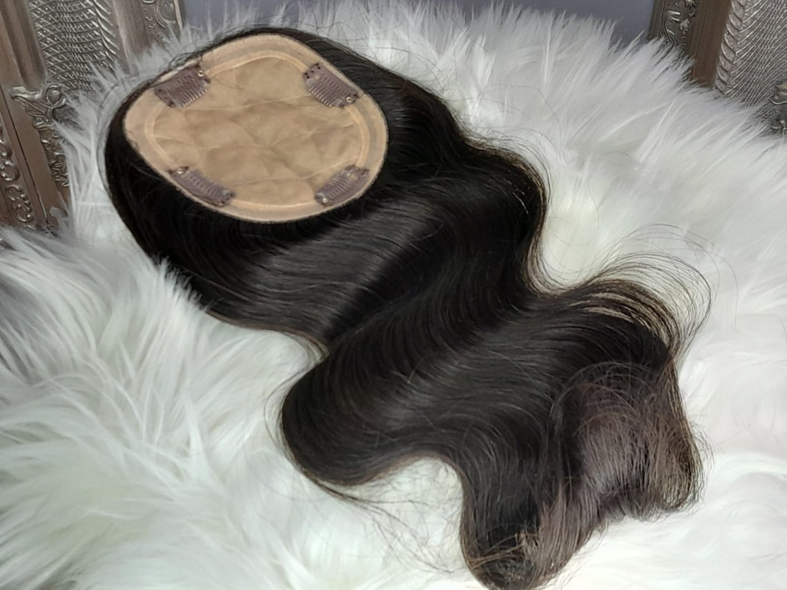 14 Inch Wavy Human Hair Topper Dark Brown (1b) 5x5 - Etsy