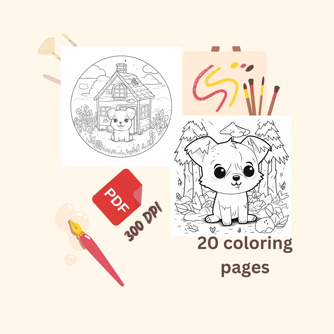 20 Puppy Coloring Pages Kids and Adult Instant Download - Etsy