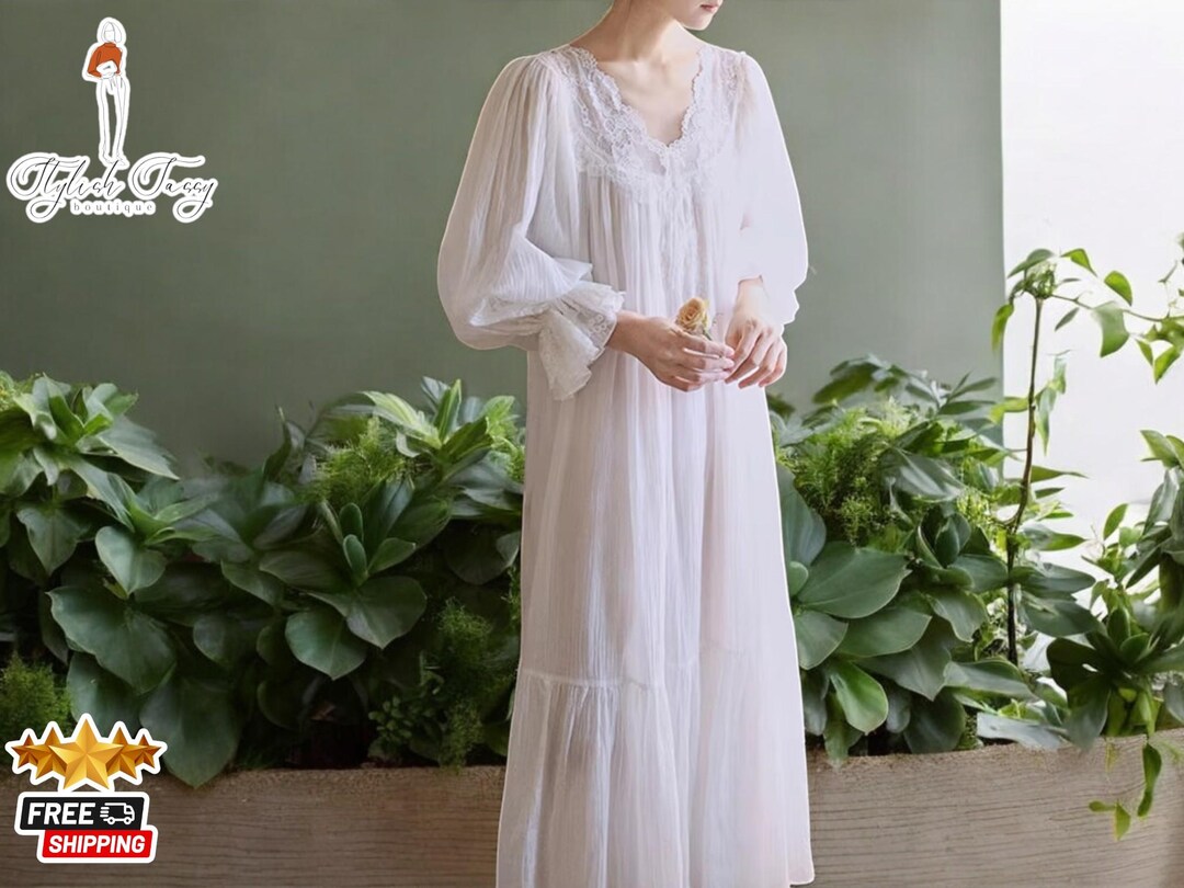Fairy Lace Nightgown | Romantic Long White Cotton Nightdress | Elegant ...