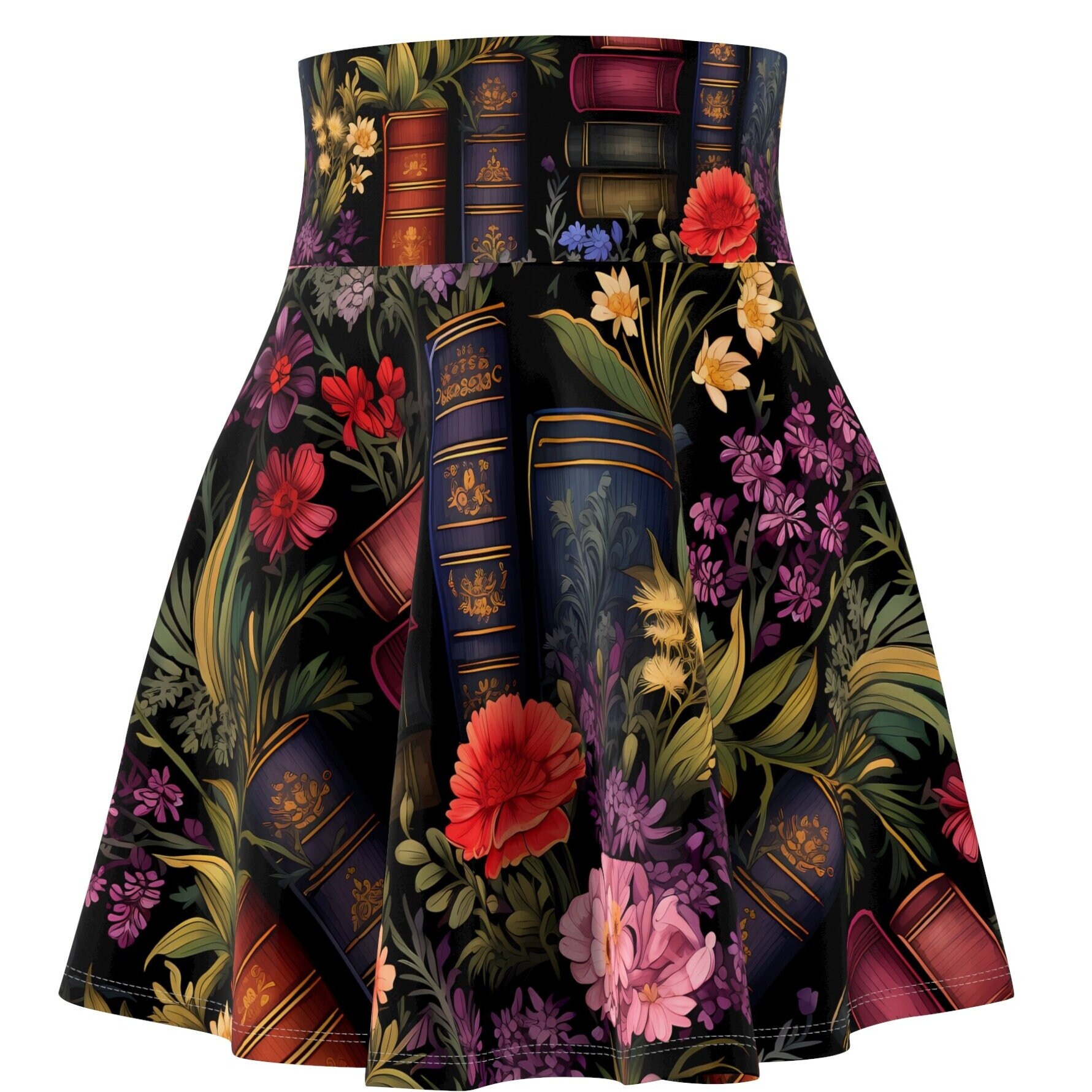 Vintage Books Skirts Dark Academia Floral Skirt Librarian Skater Skirt ...