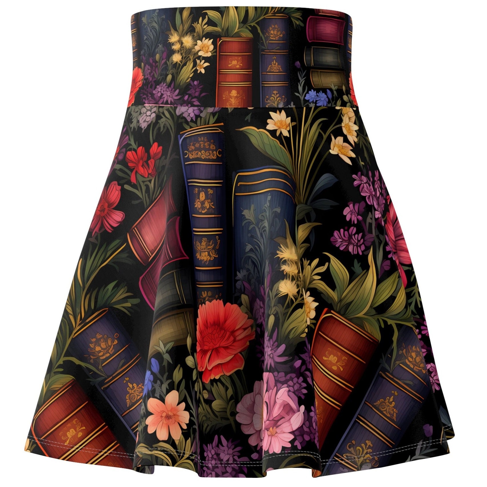 Vintage Books Skirts Dark Academia Floral Skirt Librarian Skater Skirt ...