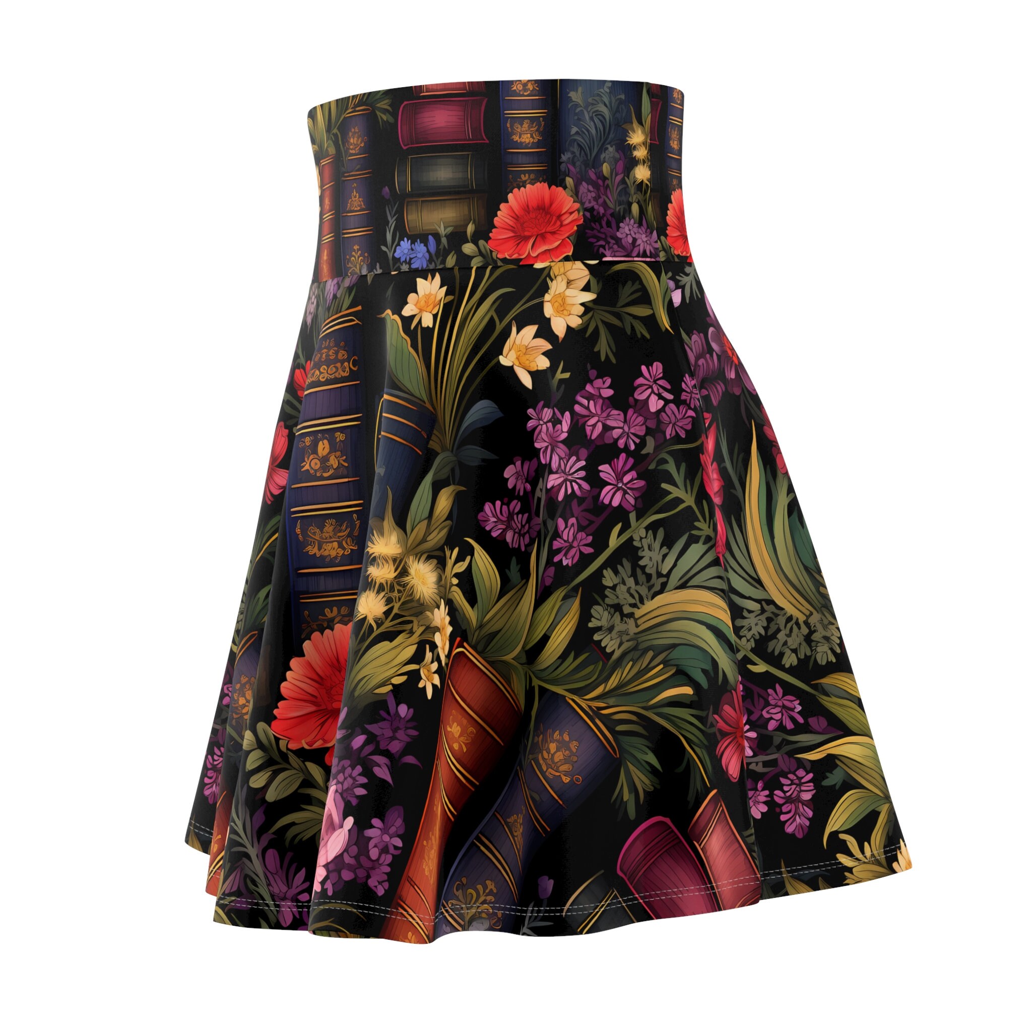 Vintage Books Skirts Dark Academia Floral Skirt Librarian Skater Skirt ...