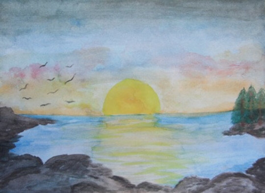 Sun Set Original Watercolor Printable Art, Downloadable Print, Digital ...
