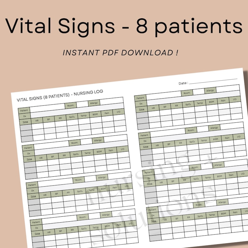Vitals Log for Home Patient - Etsy