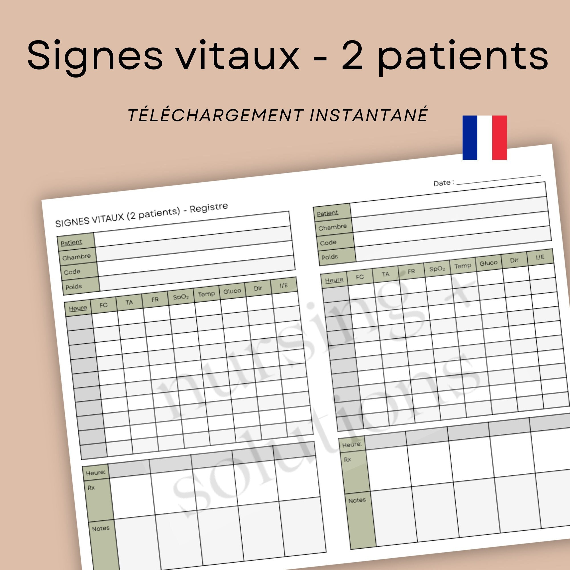 Feuille De SIGNES VITAUX (2 Patients) Pour Infirmières, étudiantes ...