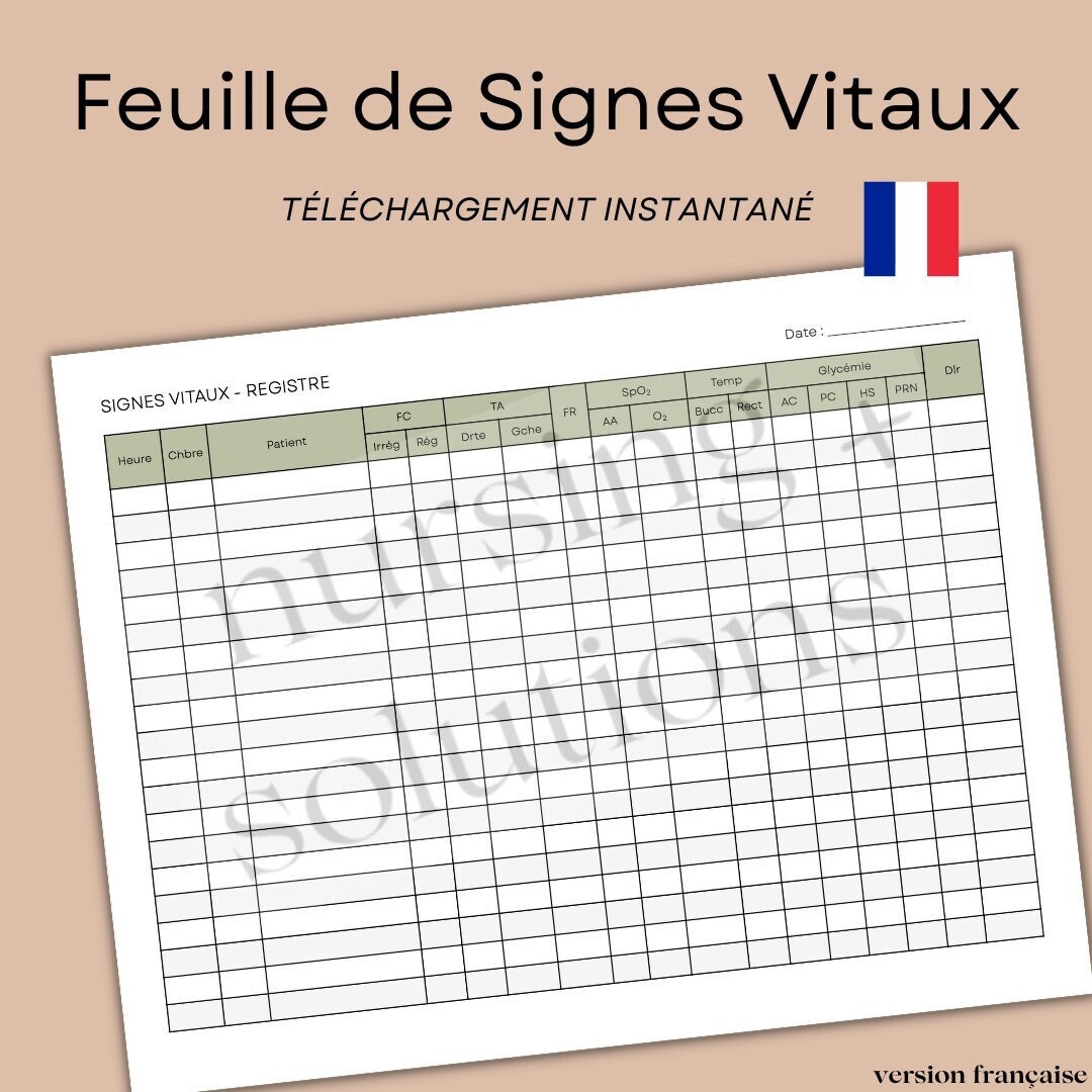 Feuille De SIGNES VITAUX Pour Infirmières/étudiantes Infirmières ...