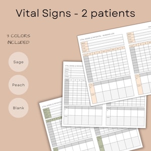 VITAL SIGNS Sheet for Nurses 2 Patients Printable, Vital Signs Log ...